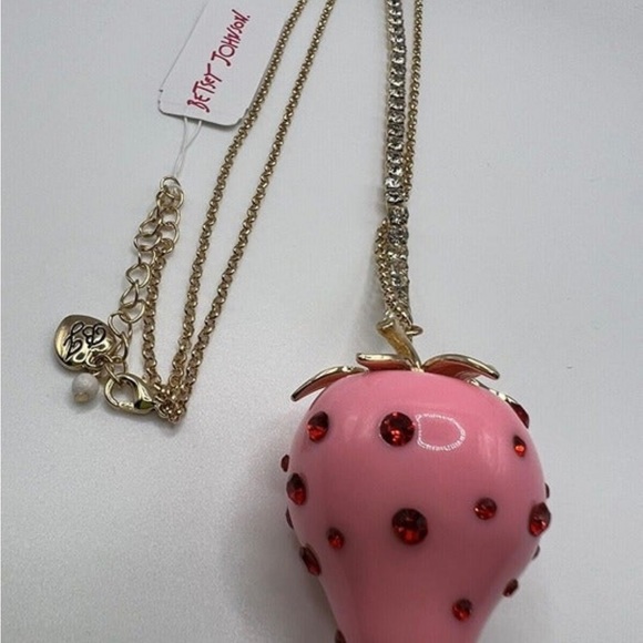 Betsey Johnson | Jewelry | Betsey Johnson Pink Strawberry Long Chain ...